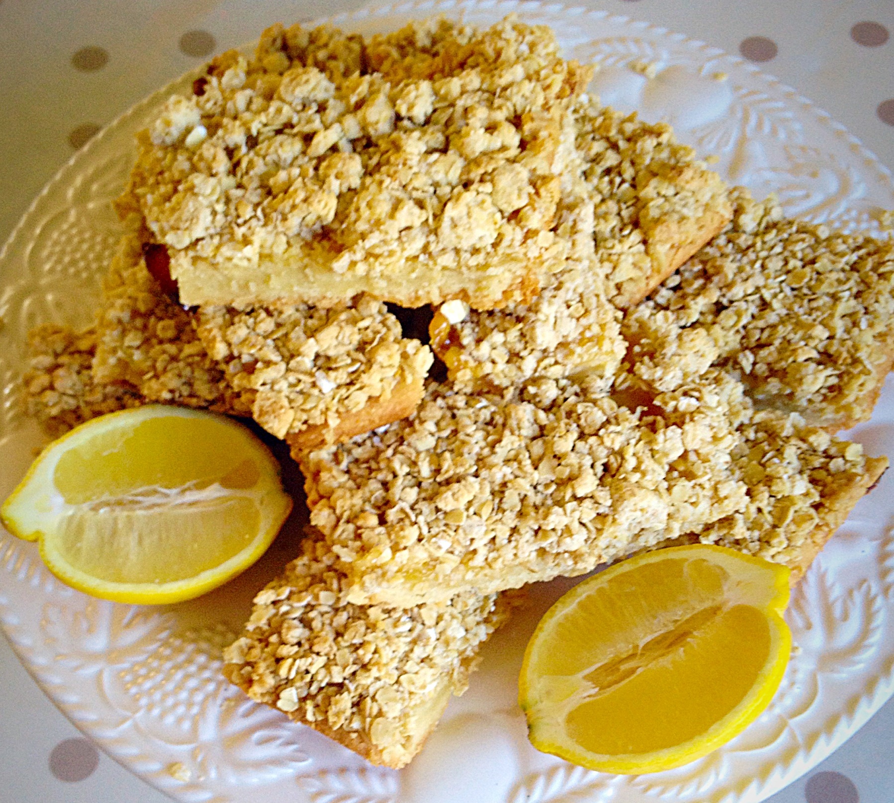 Oat Topped Lemon Shortbread Bars - Feasting Is Fun