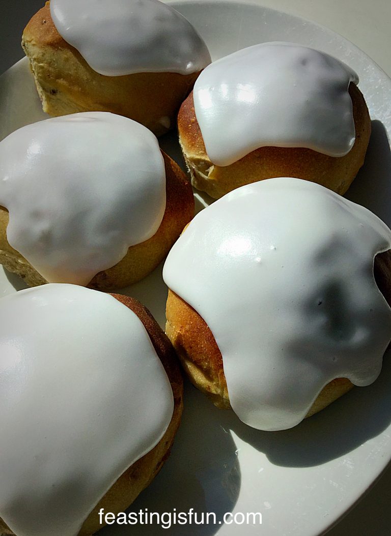 Date Ginger Iced Buns - Feasting Is Fun
