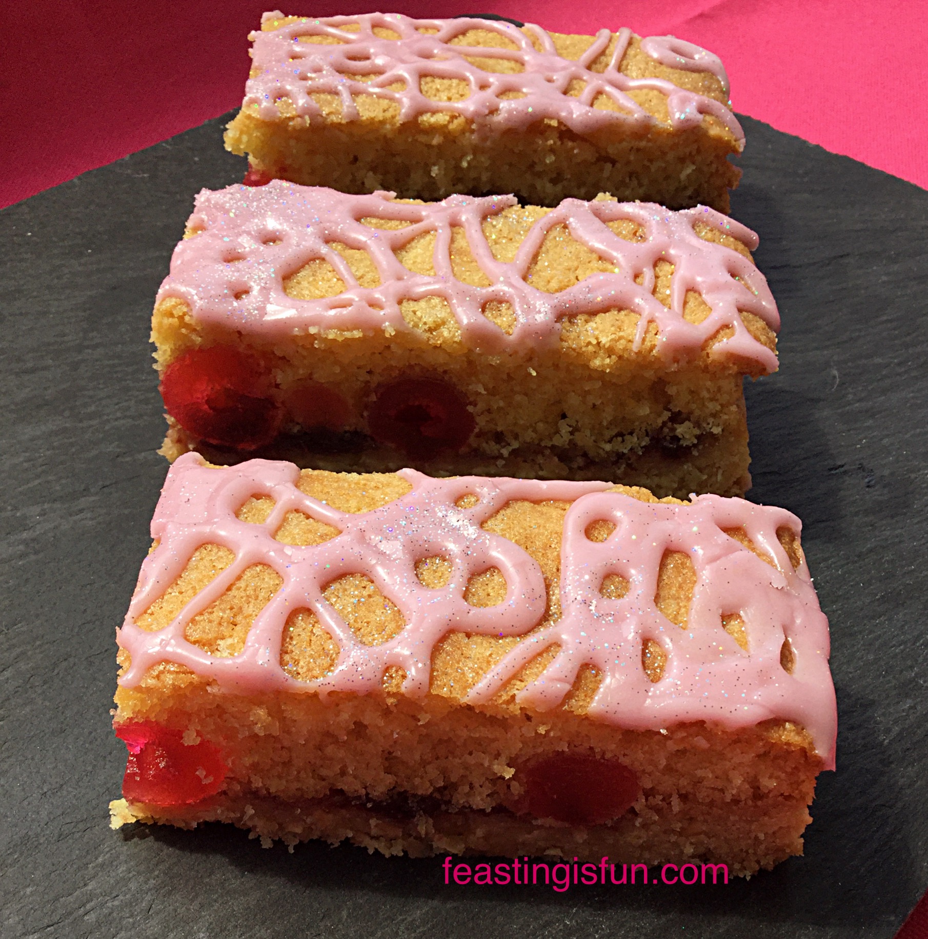 Double Cherry Drizzle Oat Bars - Feasting Is Fun
