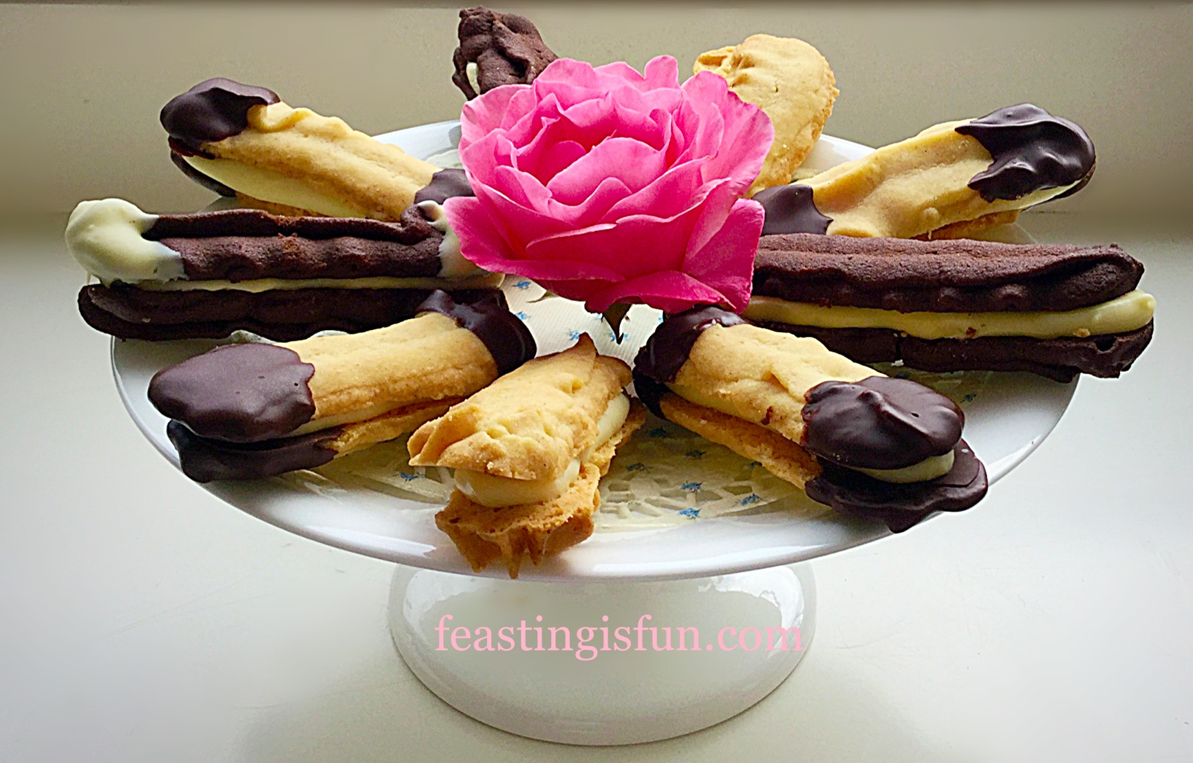 Chocolate Vanilla Viennese Finger Biscuits - Feasting Is Fun