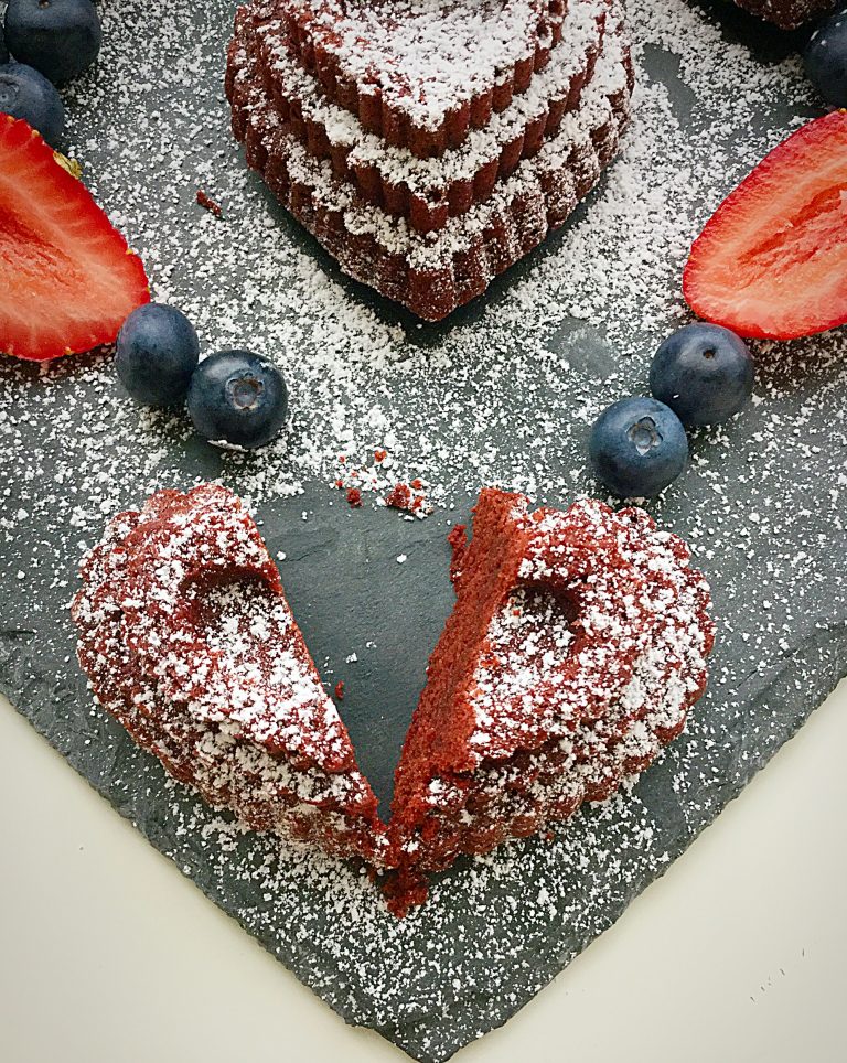 Red Velvet Mini Tiered Heart Cakes - Feasting Is Fun