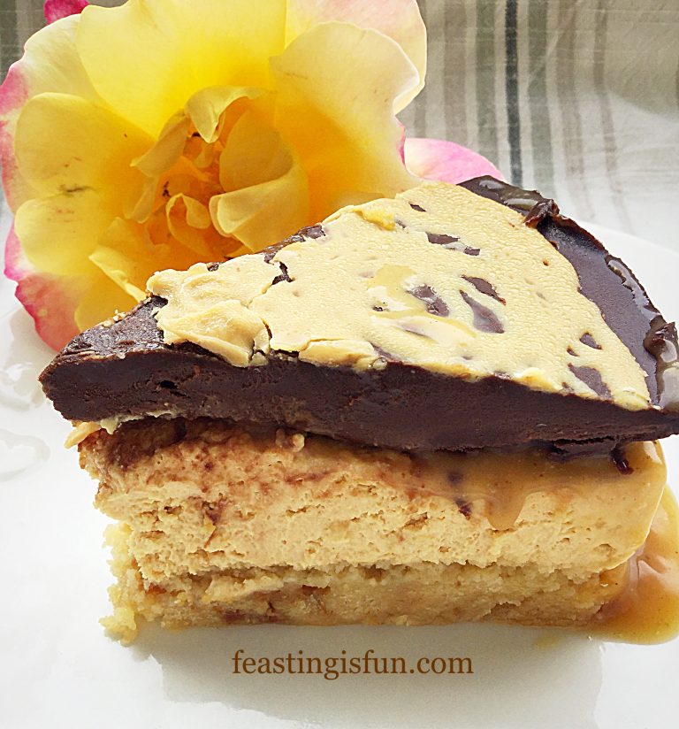 Toffee Cookie Base Chocolate Cheesecake - Feasting Is Fun