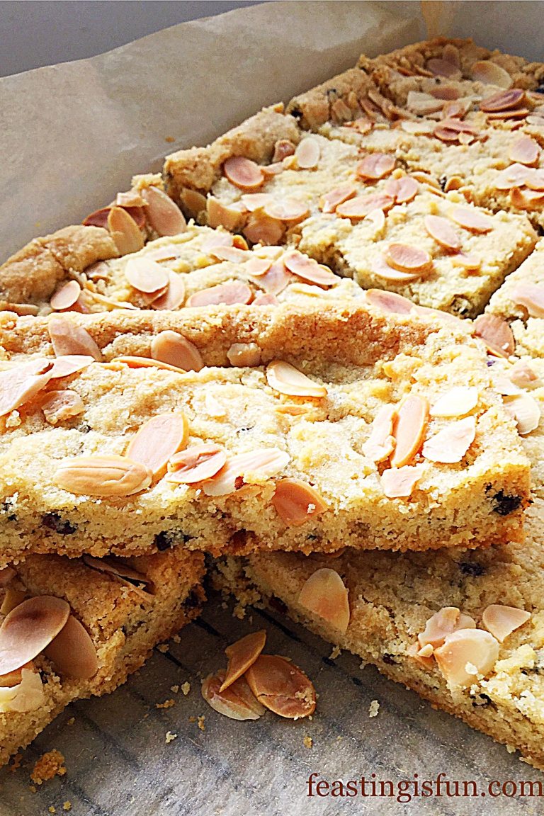 Almond Cacao Nib Shortbread Bars - Feasting Is Fun