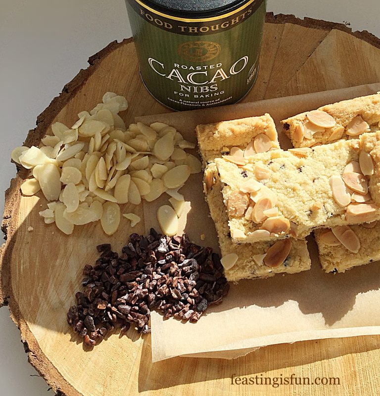 Almond Cacao Nib Shortbread Bars - Feasting Is Fun