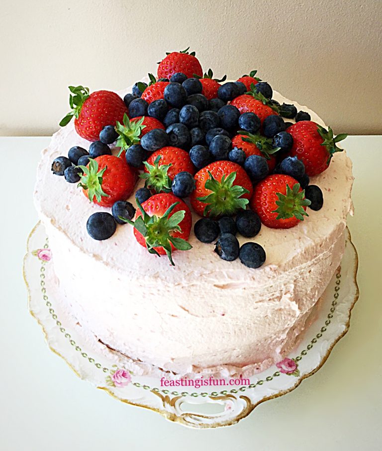 Summer Mixed Berry Sponge Cake - Feasting Is Fun