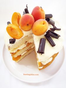Apricot White Chocolate Triple Sponge Cake - Feasting Is Fun