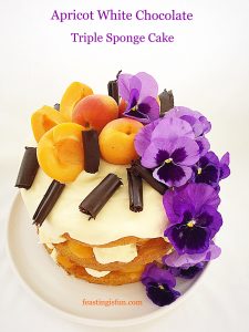 Apricot White Chocolate Triple Sponge Cake - Feasting Is Fun
